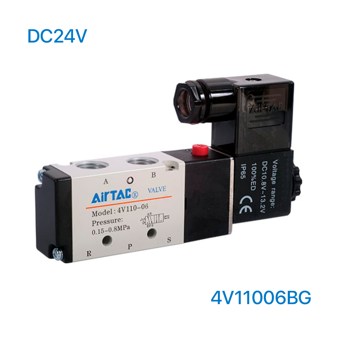 Airtac Pneumatic Air Single Solenoid Valve 5/2 Way, 4V110-06, 1/8, DC24V - sensors-trade