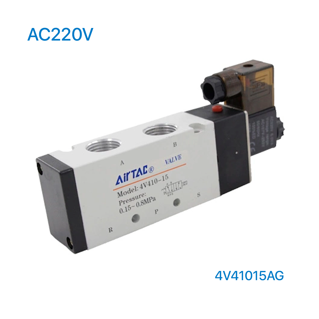Airtac Pneumatic Air Single Solenoid Valve 5/2 Way, 4V410-15, 1/2 ...