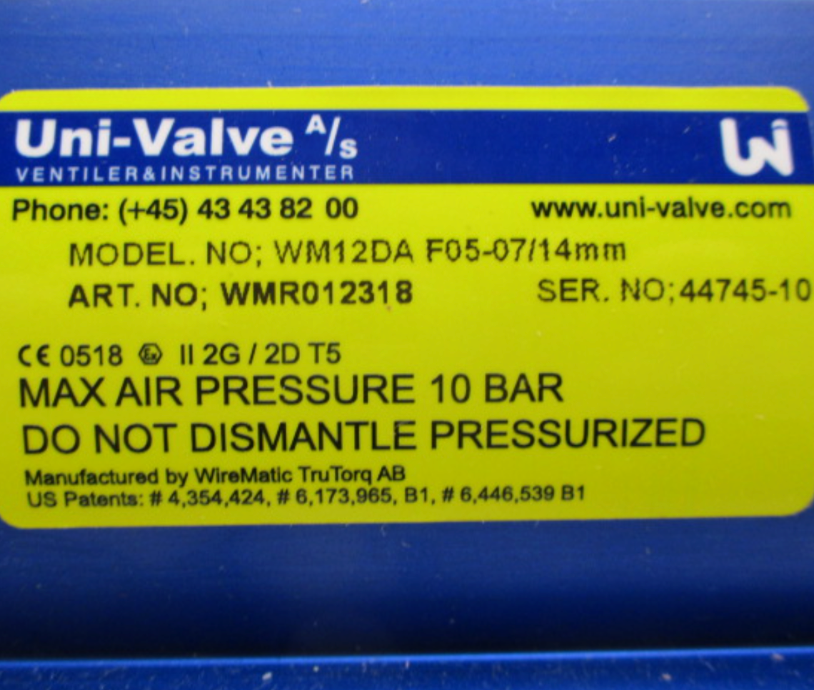 Uni-Valve Pneumatic Actuator Mod. No: WM12DA F05-07/14mm WMR012318 for ...